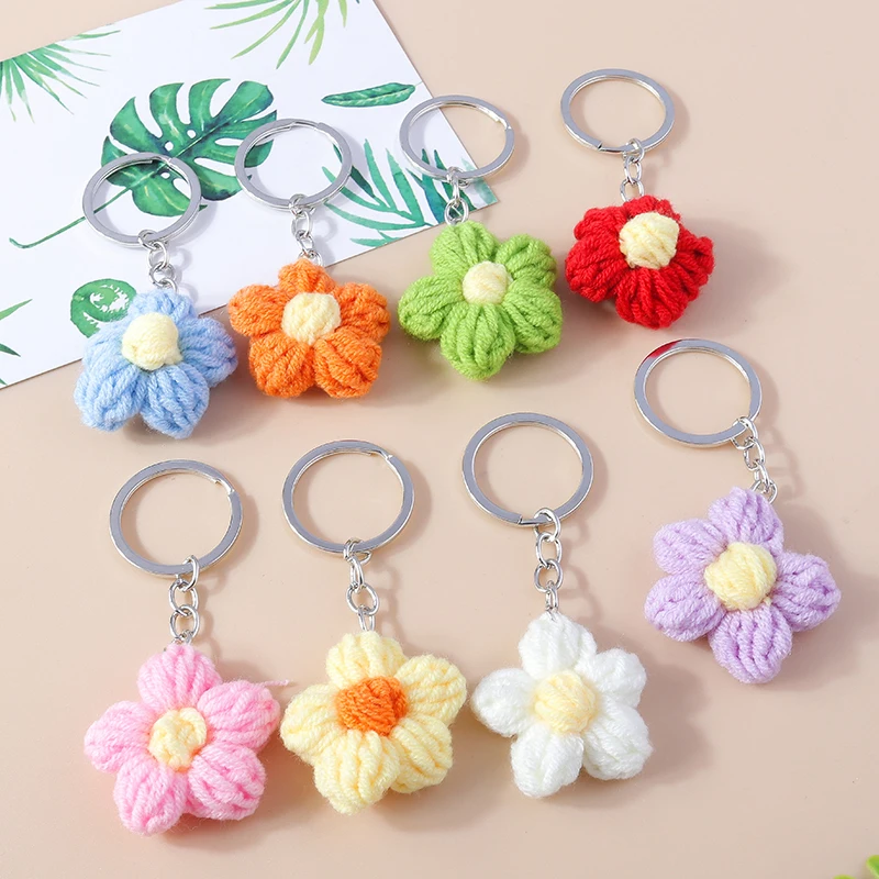 Fashion-Flower-Keychan-Handmade-Knitted-Flower-Charms-Keyrings-for ...