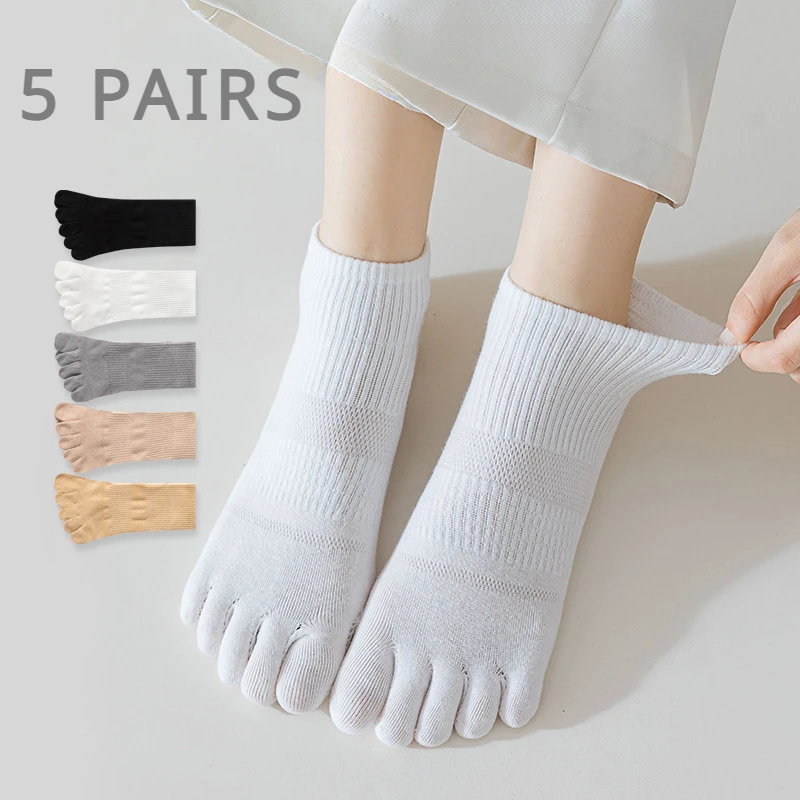 5-Pairs-Five-Finger-Socks-Women-Low-Cut-Ankle-Toe-Socks-with-Separate ...