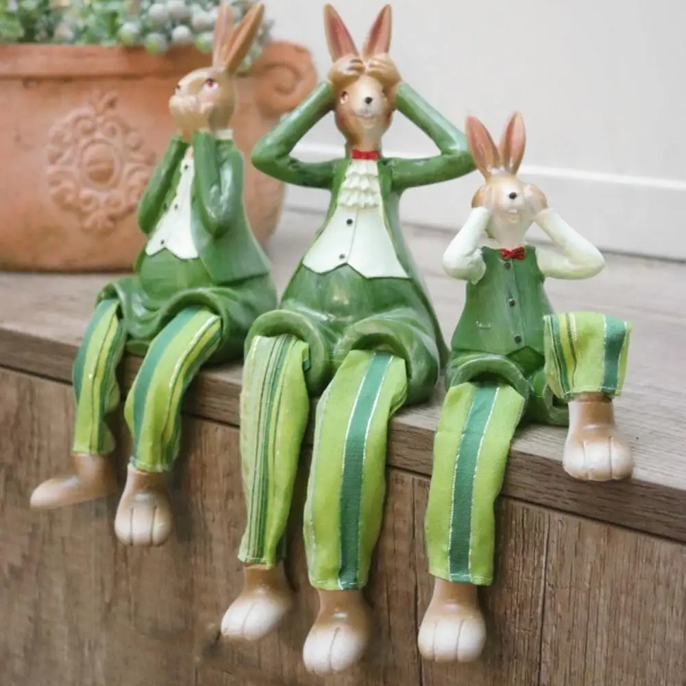 3Pcs-Modern-Bunny-Sculpture-Adorable-Easter-Bunny-Statue-Purple-Green ...