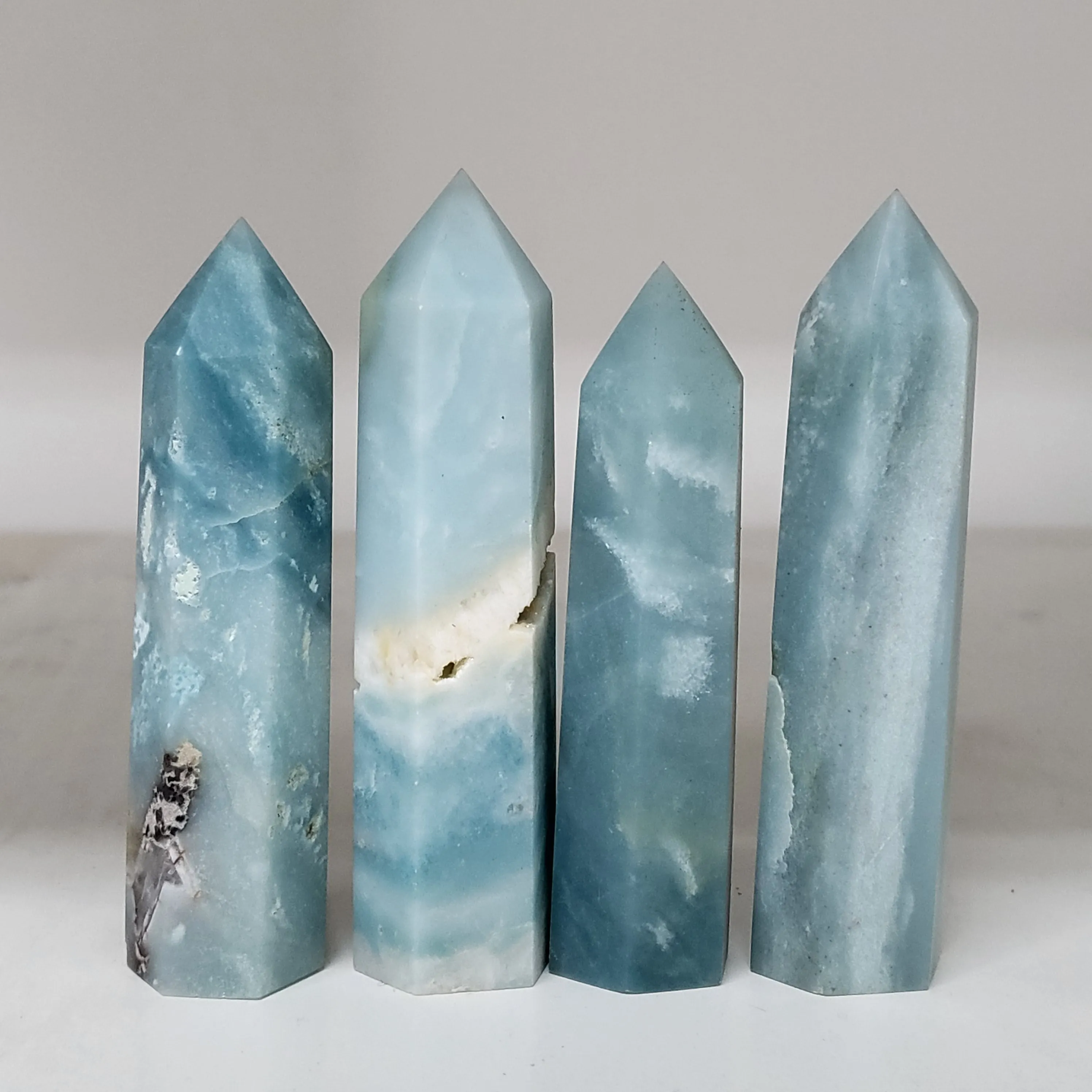 Natural Caribbean Calcite Crystal Hexagon Wand Single Point Sky Blue ...