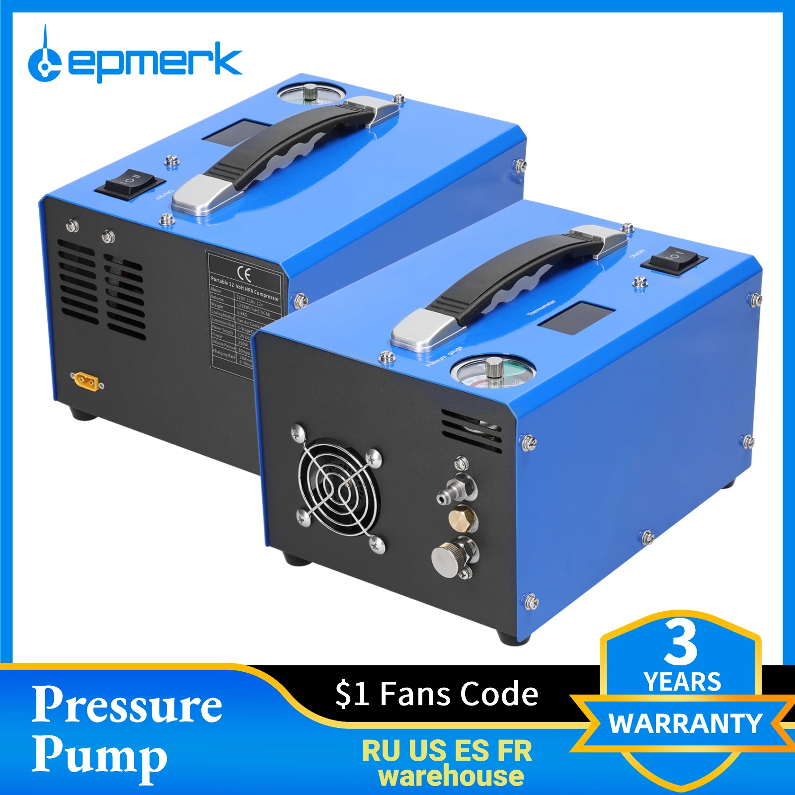 300Bar-4500Psi-12V-Portable-High-Pressure-Pump-PCP-Air-Compressor-with ...