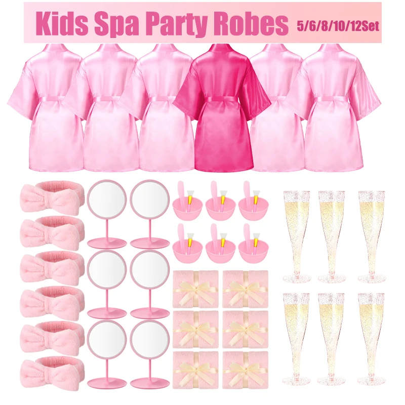 5-6-10-Set-Kids-Spa-Party-Robes-for-Girls-Kimono-Satin-Robe-Slumber ...