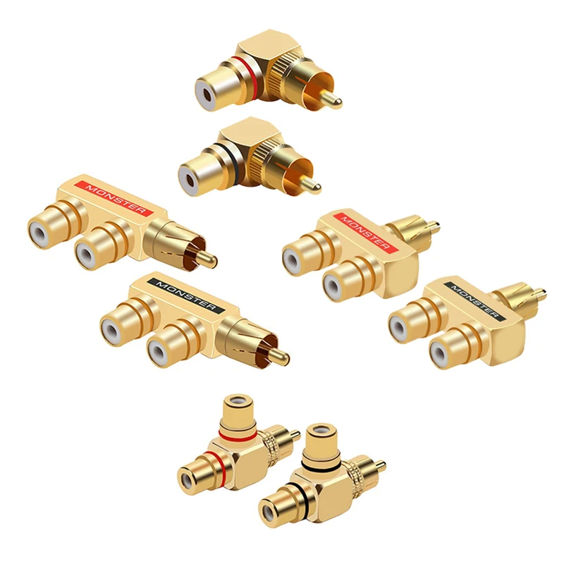 1/2 Pair Gold-Plated 90 Degree Right Angle RCA Male to Female Jack ...