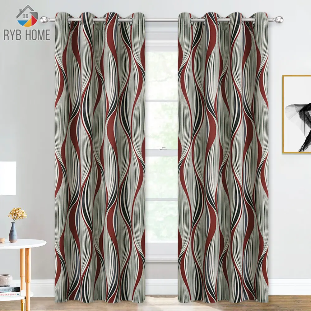 Ryb Home 1pc Room Darkening Intersect Curve Pattern Curtains Blackout ...