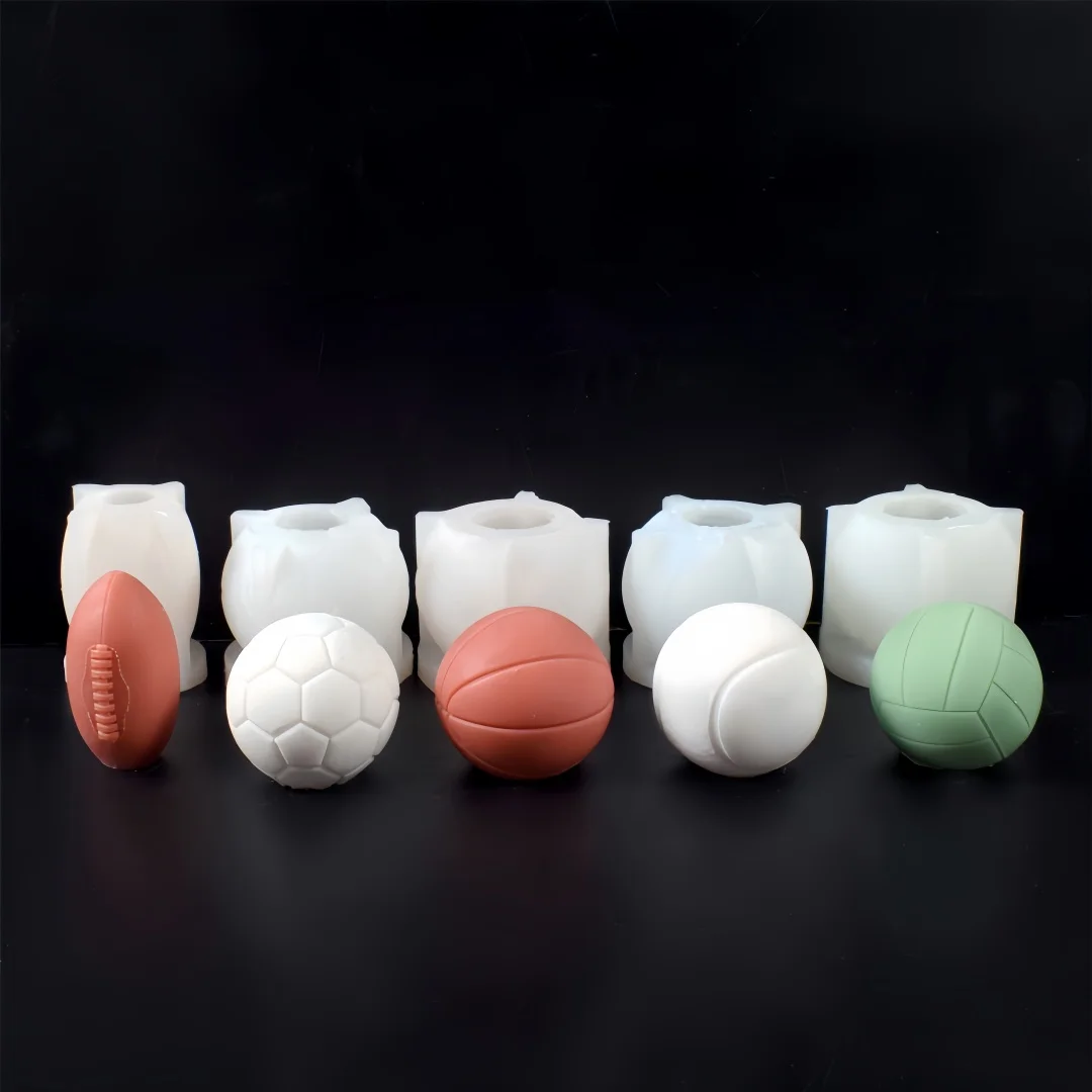 3D Football Basketball Rugby Candle Silicone Mold DIY Volleyball ...