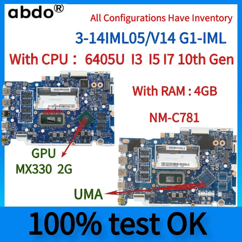 For Lenovo ideapad 3-14IML05/V14 G1-IML Laptop Motherboard.NM-C781 ...