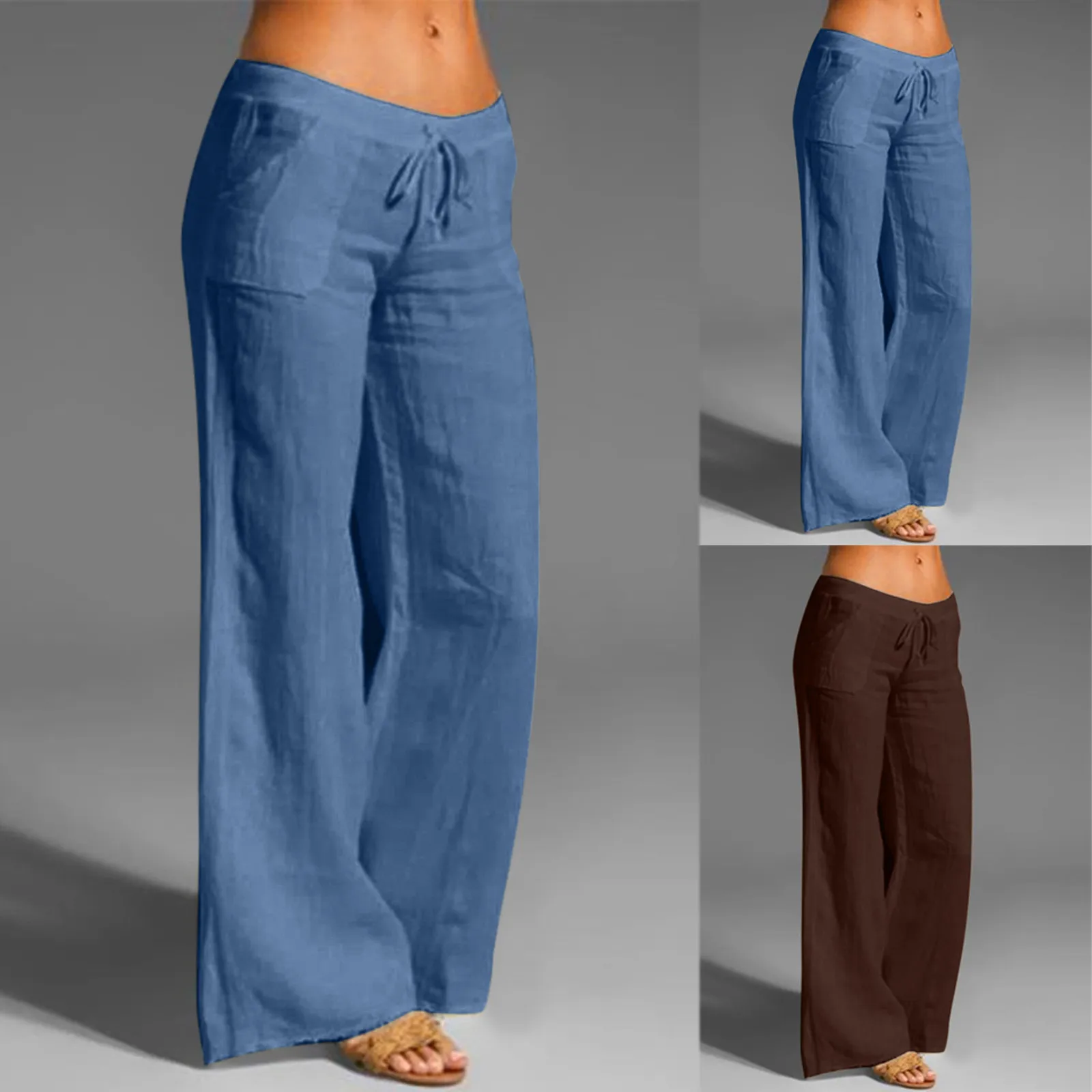 Cargo Pants Women Plus Size Solid Elastic Waist Drawstring Long Wide ...