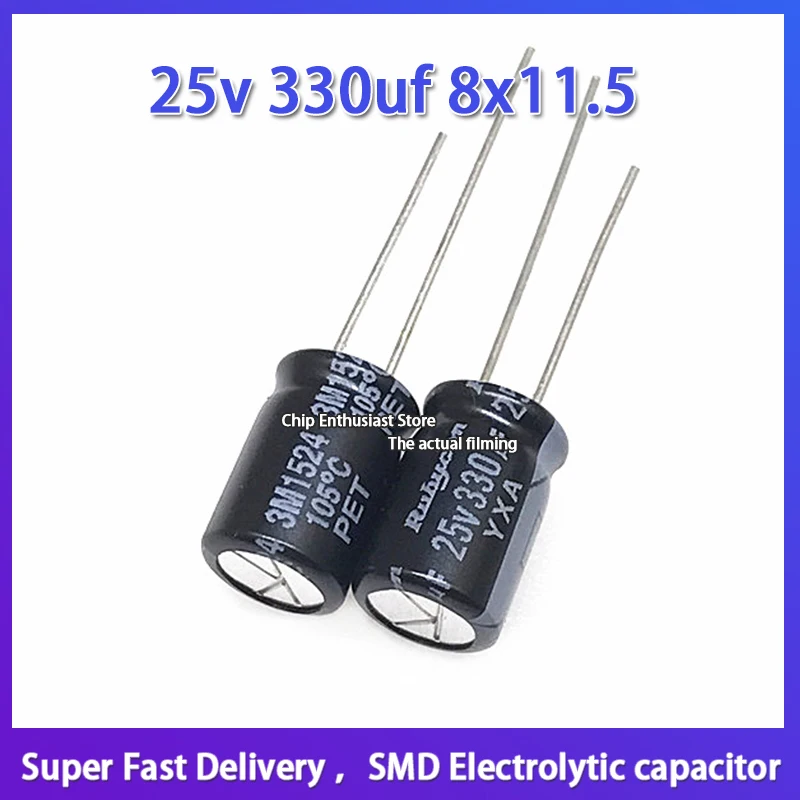 10pcs-Rubycon-imported-aluminum-electrolytic-capacitor-25v-330uf-8x11-5 ...