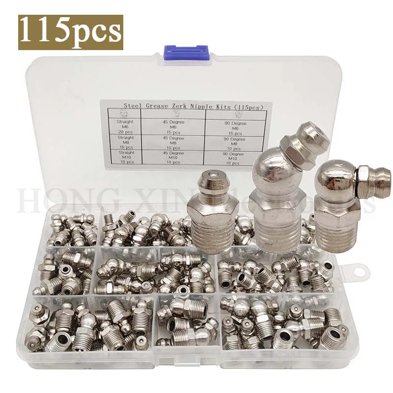 Grease-Fittings-Kit-115pcs-Hydraulic-Grease-Zerk-Assortment-Straight-45 ...