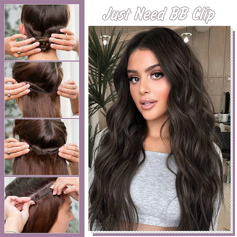 Wavy clip-on synthetic hair extensions