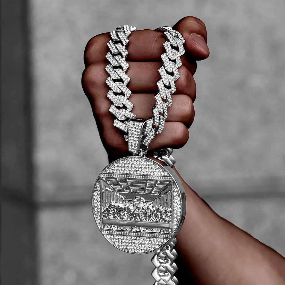 Hip-Hop-Last-Supper-Pendant-Necklace-Iced-out-Jesus-Religious-Pendant ...