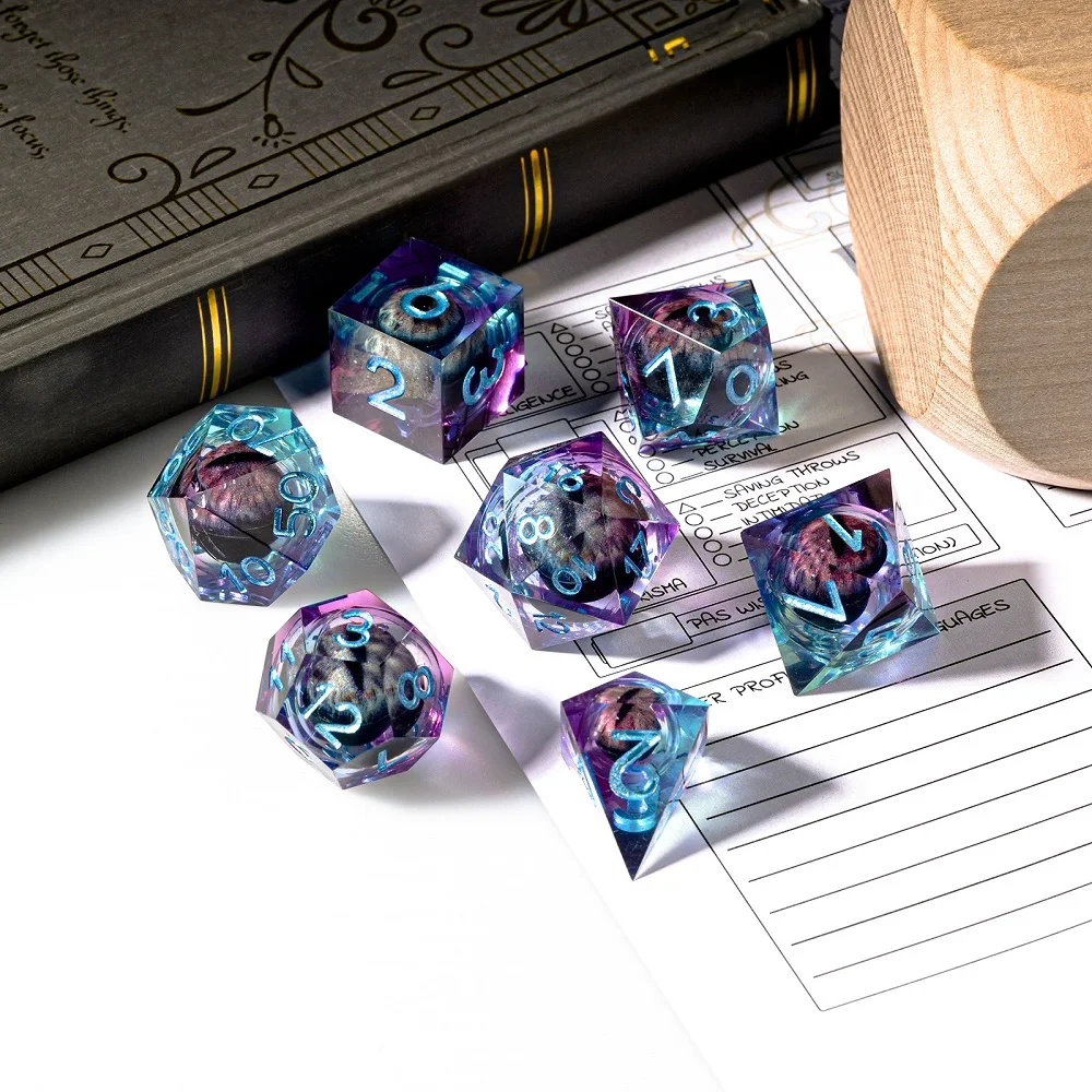 Dargon-Eye-DND-Dice-Cat-Eye-Liquid-Core-Sharp-Edge-Handmade-Dice-Set ...