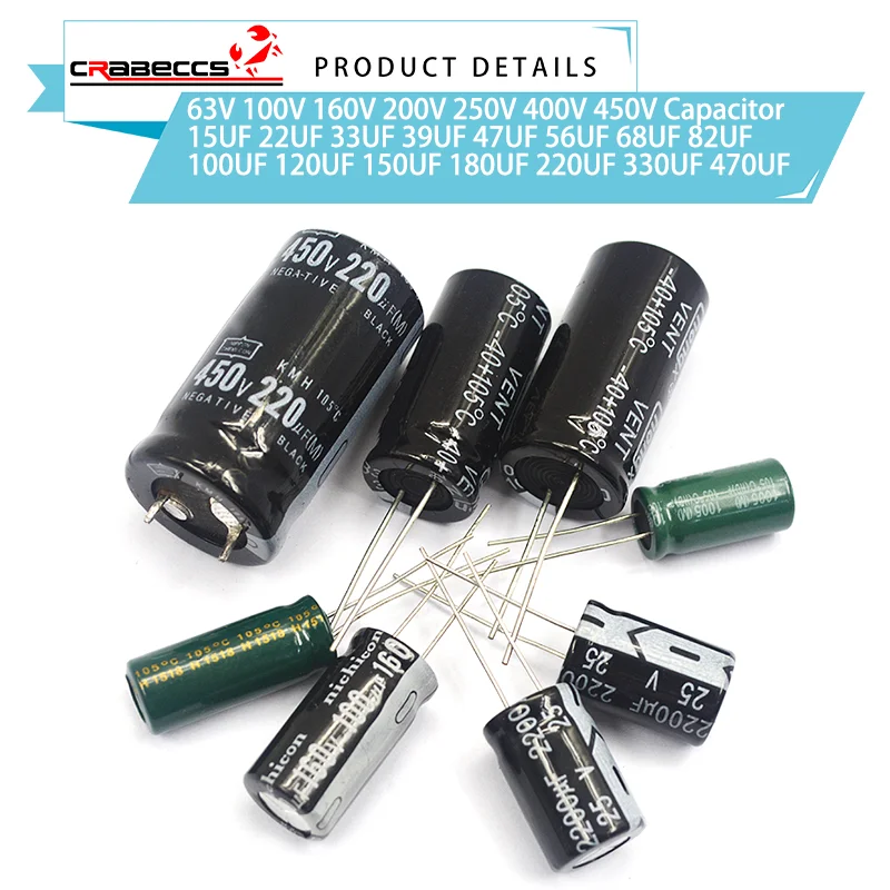 63V 100V 160V 200V 250V 400V 450V Capacitor 15UF 22UF 33UF 39UF 47UF ...