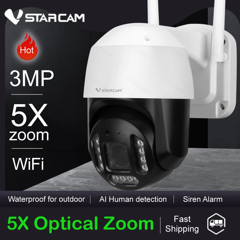 Vstarcam CS68-X5 HD 5X Optical Zoom PTZ Dome 3MP WiFi IP Camera AI Auto ...