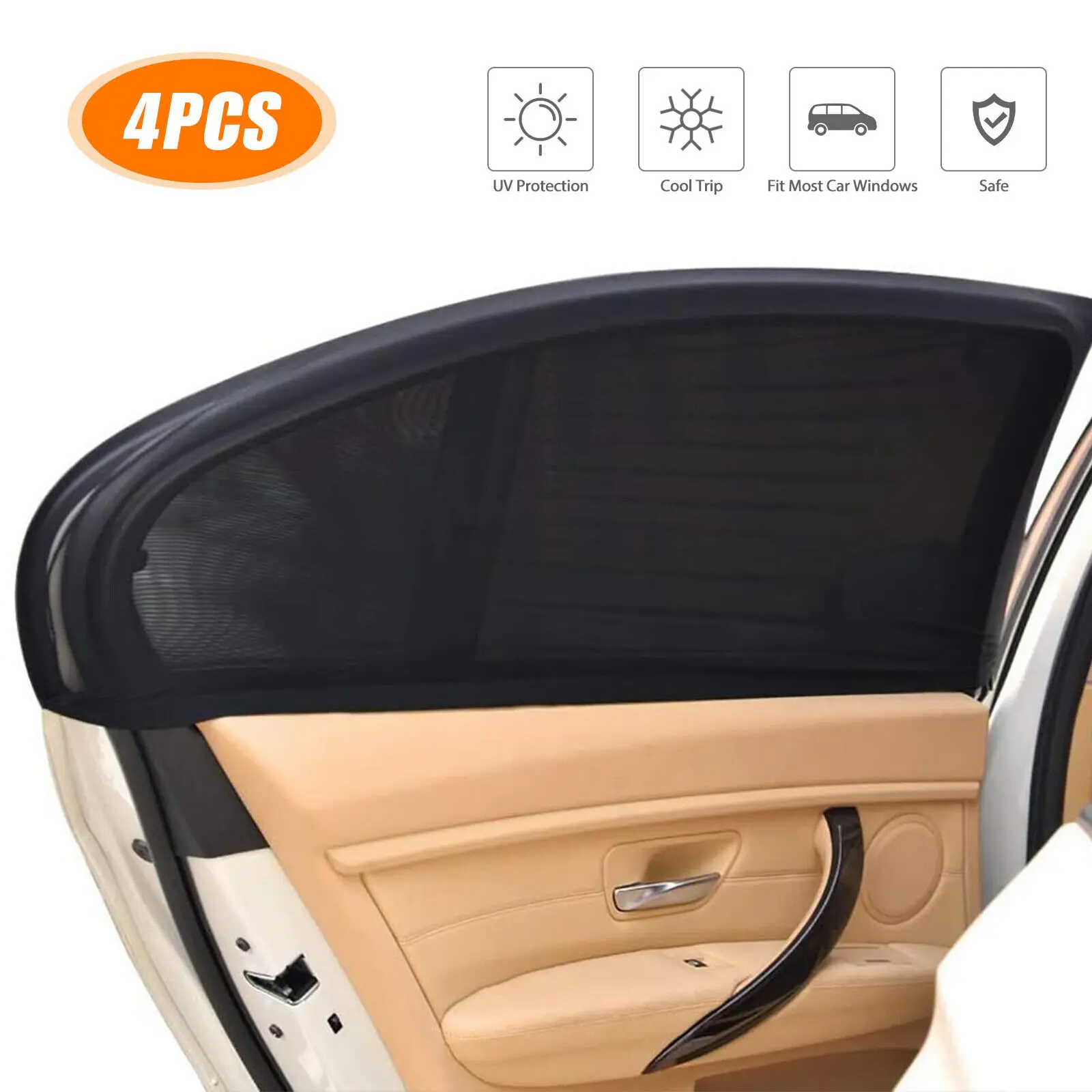 4PCS-Car-Side-Rear-Window-Screen-Sun-Shade-Mesh-Cover-Windshield ...