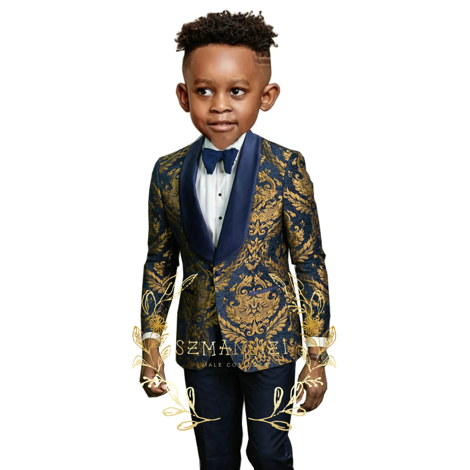 Boys Costume Suit Children Wedding Suit For Boys Navy Blue Floral ...