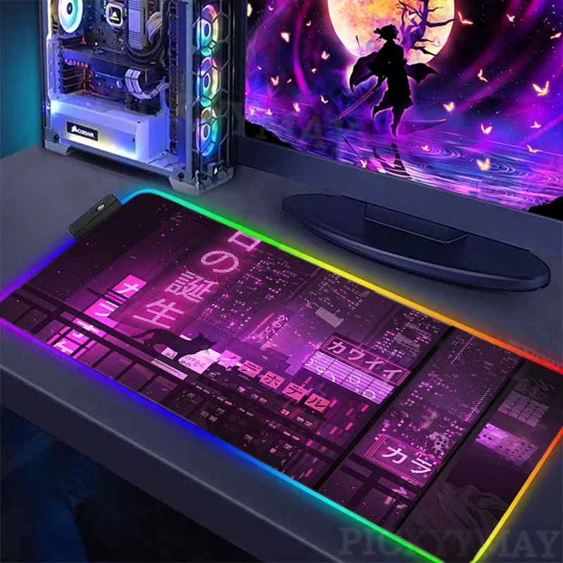 City-Neon-Pink-Large-RGB-Mouse-Pad-LED-Mouse-Mat-With-Backlit-XXL ...