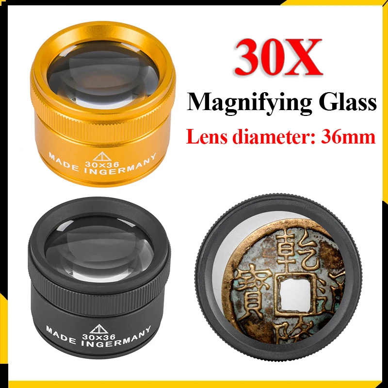 30X-36mm-HD-Magnifying-Glass-K9-Optical-Lens-Measuring-Magnifier ...