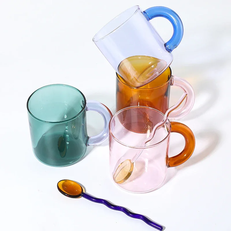 Craft-Made-Glass-Mug-Coffee-Cup-Glass-Spoon-Borosilicate-Glass-Cup ...