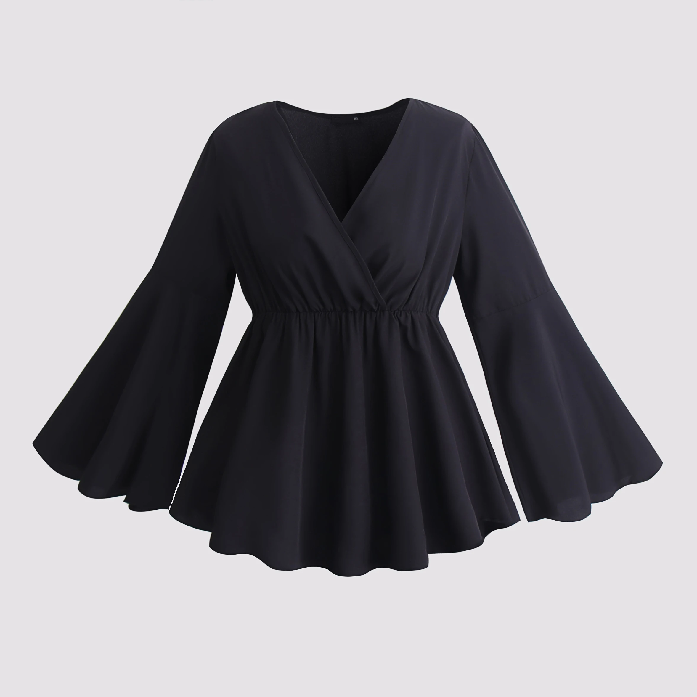 Blusas-negras-de-talla-grande-4XL-para-mujer-Tops-de-manga-acampanada ...
