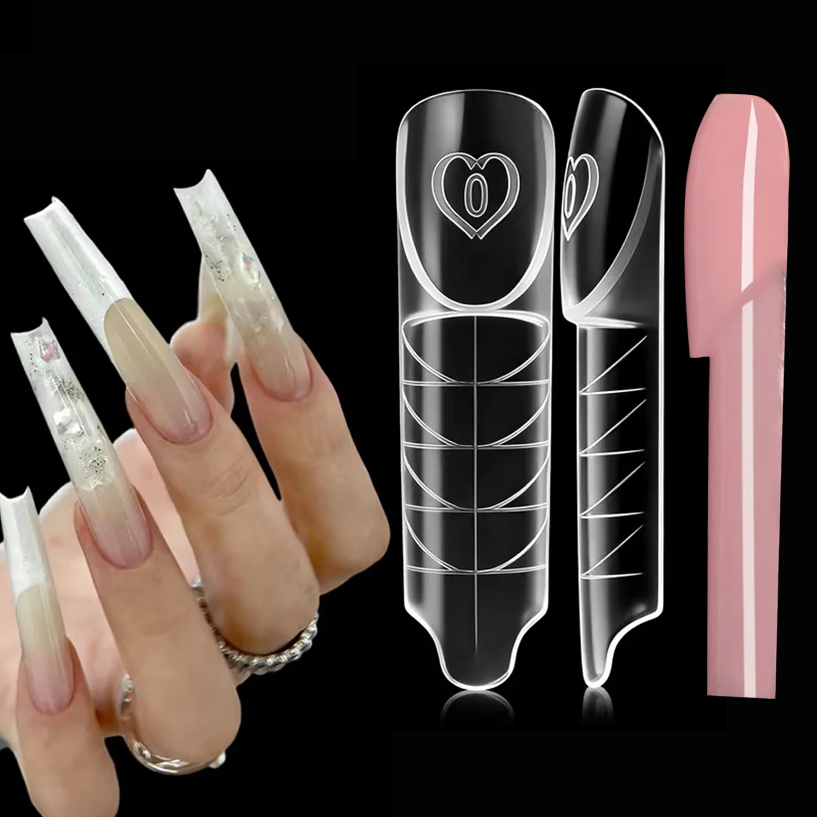 150Pcs Space French Nail Dual Forms Clear Nail Extension 15 Sizes Nail ...