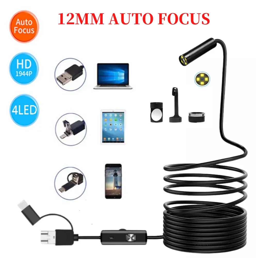 Auto Focus HD 1944P 5MP USB Endoscope Camera IP68 Waterproof Car Repair ...