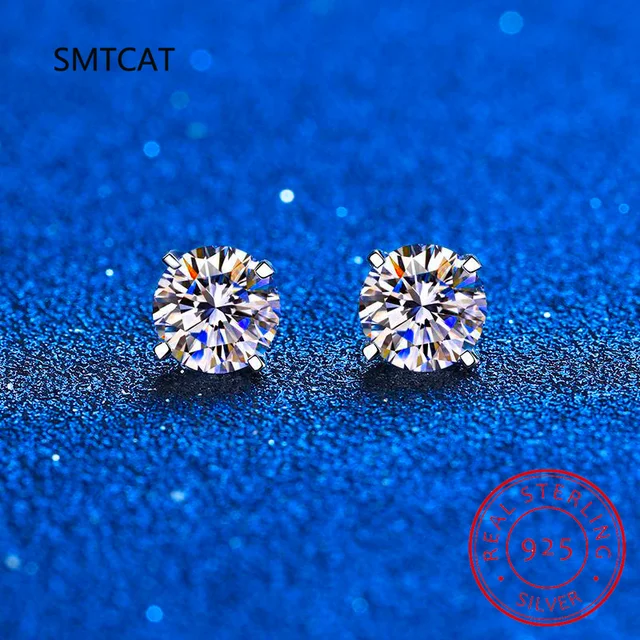 Circle Stud Earrings 2-Pair Silver Plated Round CZ Stud Earrings ...