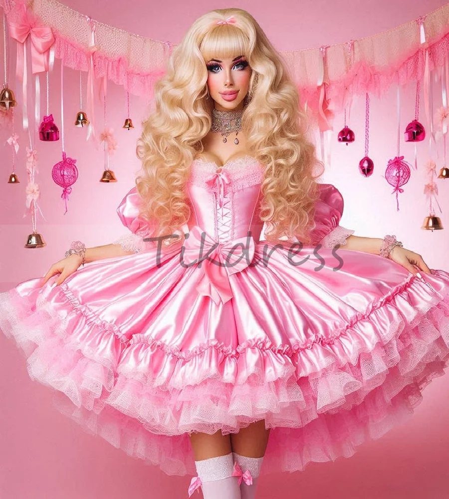 Baby Pink Lolita Style Prom Dress With Lace Pastel Short Sleeve Lace ...