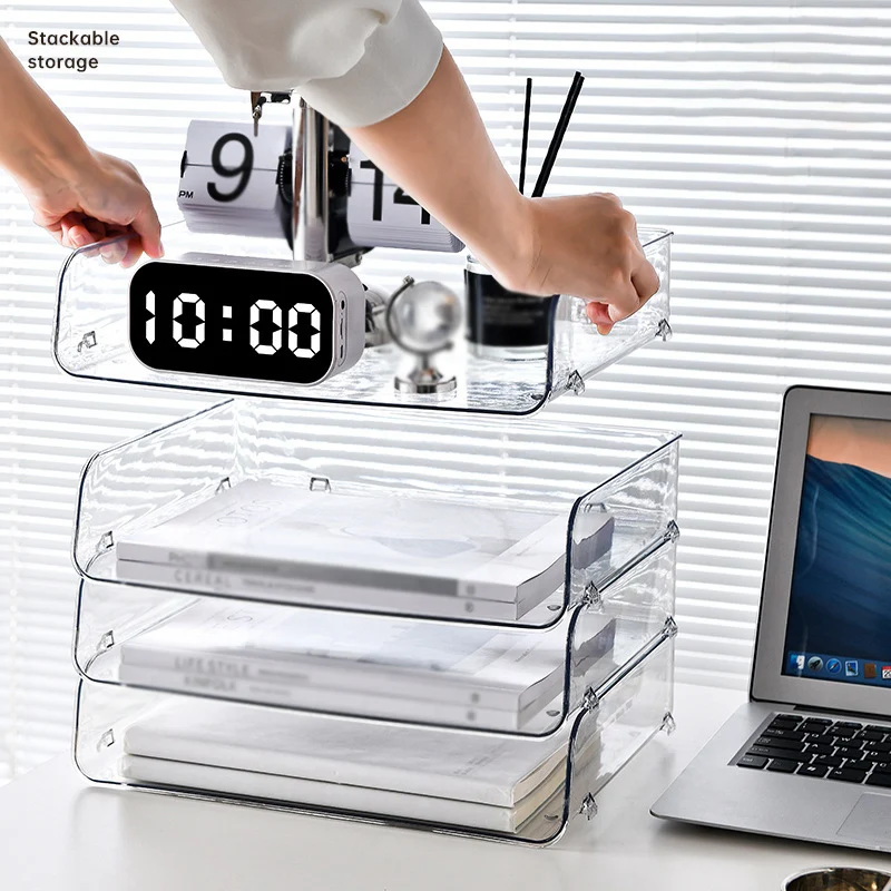 Desktop-File-Organizer-A4-File-Storage-Tray-Papers-Rack-Stackable-File ...