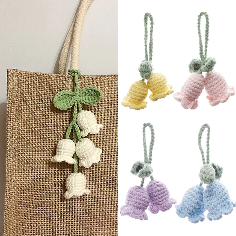 Handmade Flower Knitted Keychain Keyring Women Crocheted Wool Flower ...