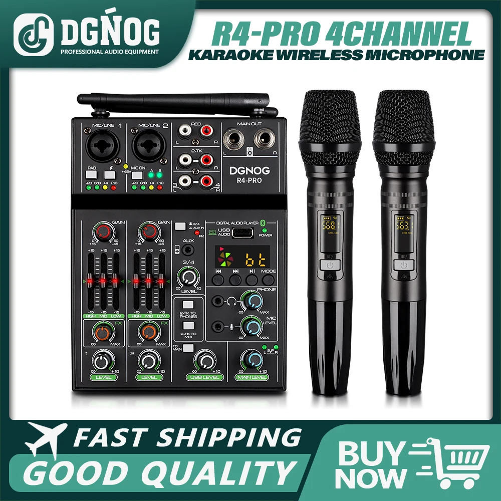 DGNOG-4-Channel-Audio-Mixer-USB-Mixer-Bluetooth-Console-with-Wireless-Microphone-DJ-Mixer-for ...
