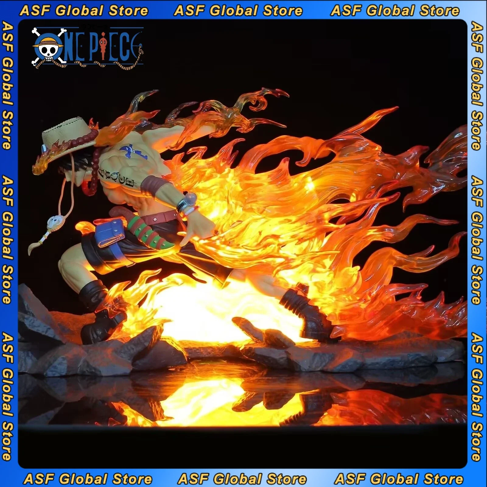 New ONE PIECE 24cm Anime Figure Portgas D Ace Peripheral Scene Statue ...