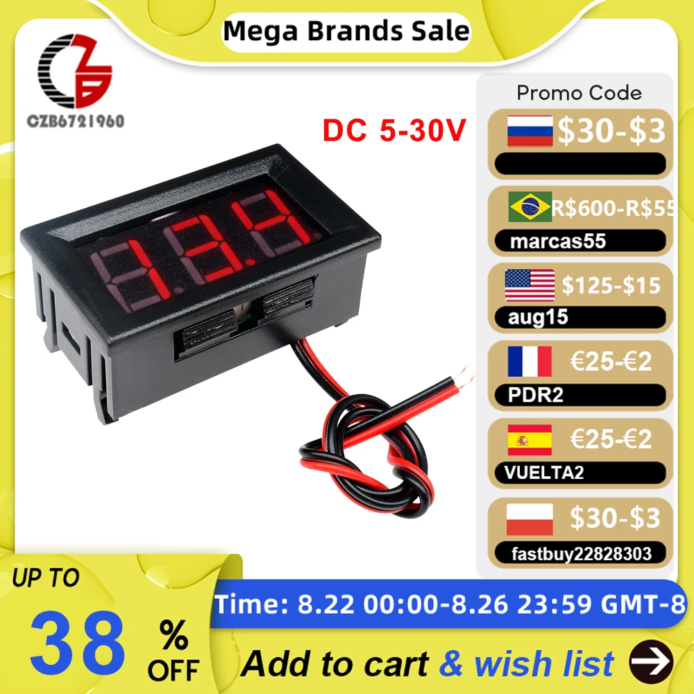 DC 4.7 30V 0.56'' Inch Mini LED Digital Voltmeter Voltage Meter 3 Bit 2 ...