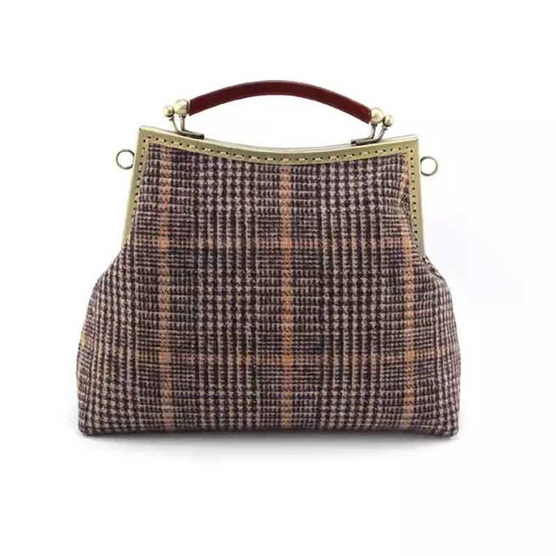 Vintage Woolen Plaid Bags Original Handmade Shell Lock Bag Women Hand ...