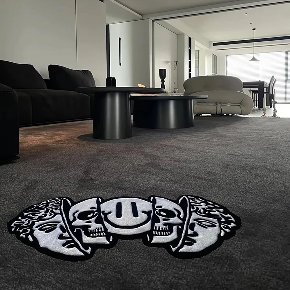 Black-White-Funny-Creative-Carpet-Smiling-Face-Skull-Rug-Comfortable ...