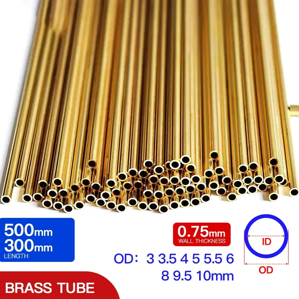 Brass pipe 0.75mm wall thickness 3-10mm OD brass tube 300 500mm length ...