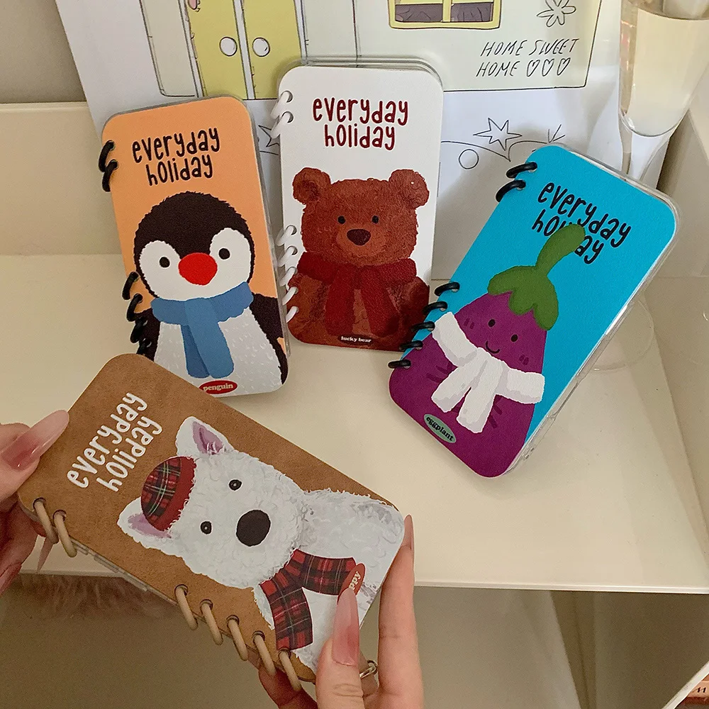 Cute Flip Coil Notebook Phone Case For iPhone 16 Pro Max 15 13 14 Pro ...