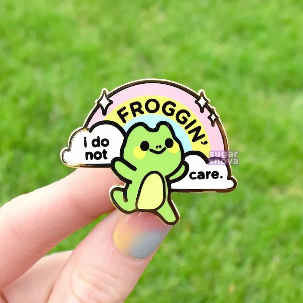I-Don-t-Froggin-Care-Enamel-Pin-Frog-Froggy-Cute-Kawaii-Nature-Outdoors ...