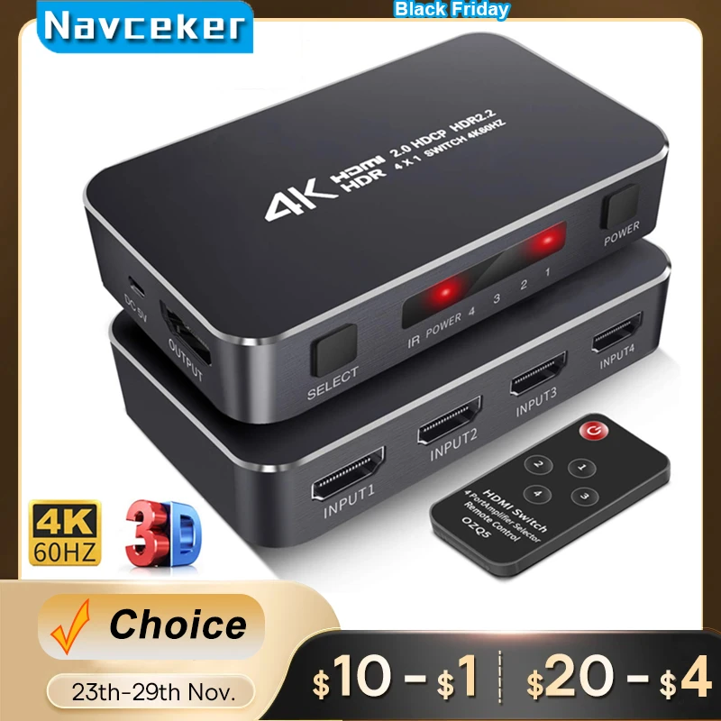 UHD HDMI 2.0 4K HDMI Switch 4x1 Mini HDMI Switch Switcher HUB Box ...