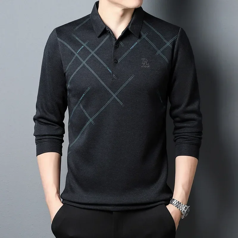 BROWON-Polo-Shirt-Men-Fashion-Print-Regular-Fit-Long-Sleeved-Men-Polo ...