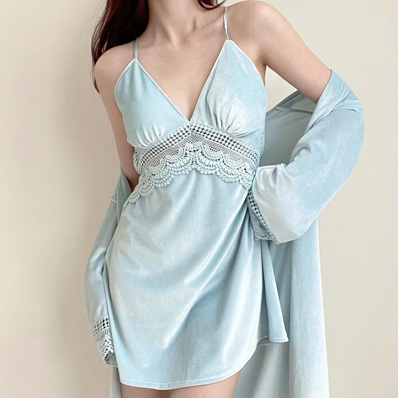 Autumn-Bride-Wedding-Robe-Set-Sexy-Velvet-Sleepwear-Nightgown-Patchwork ...