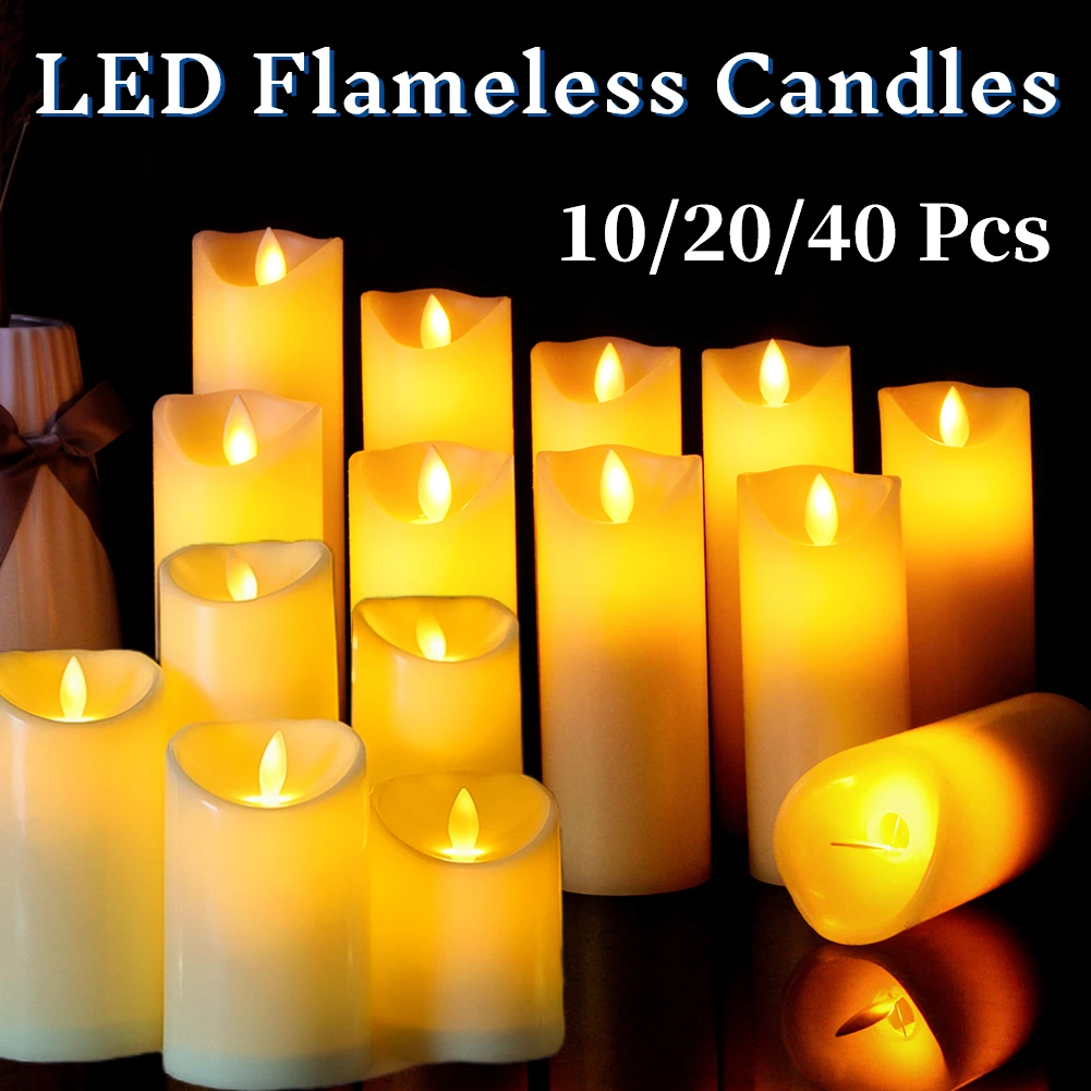 10-40Pcs-Flickering-Flameless-Candles-Battery-Operated-LED-Candles-for ...