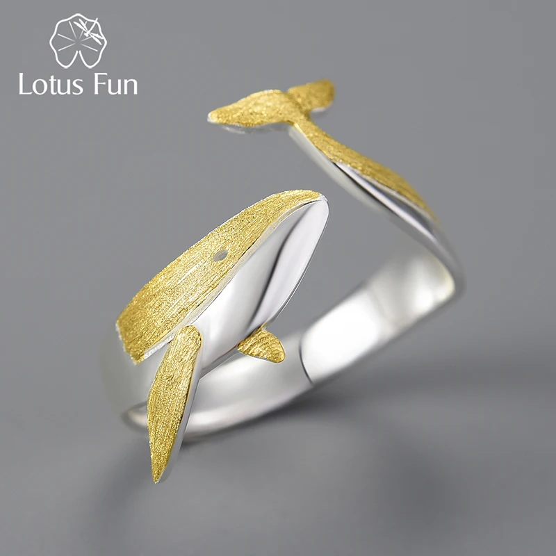 Lotus Fun 18K Gold Personality Whale Dating Adjustable Rings for Women ...