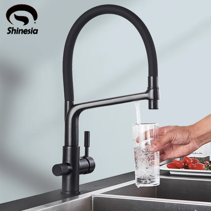Shinesia Filter Kitchen Faucet Black Dual Spout Drinking Water Faucet ...