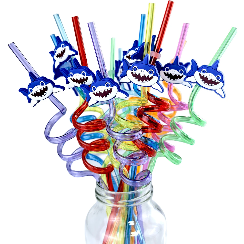 8-16-pcs-Ocean-Shark-Reusable-Plastic-Drinking-Straws-For-Baby-Shower ...