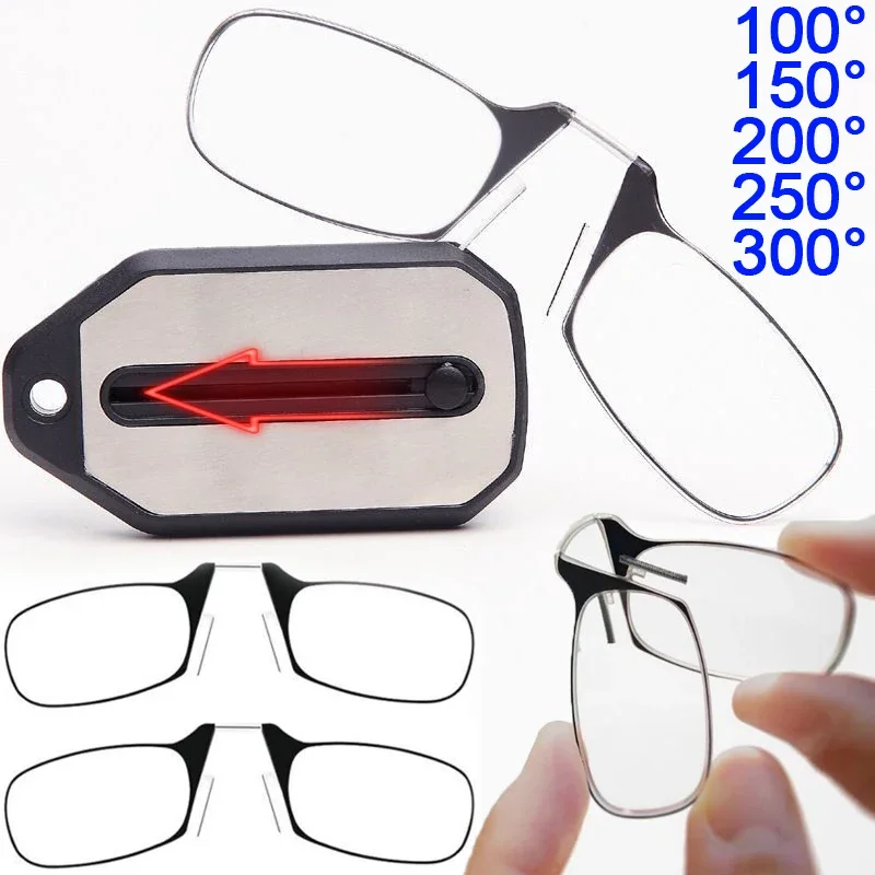 Folding-Legless-Nose-Clip-Reading-Glasses-Women-Men-Mini-Transparent ...