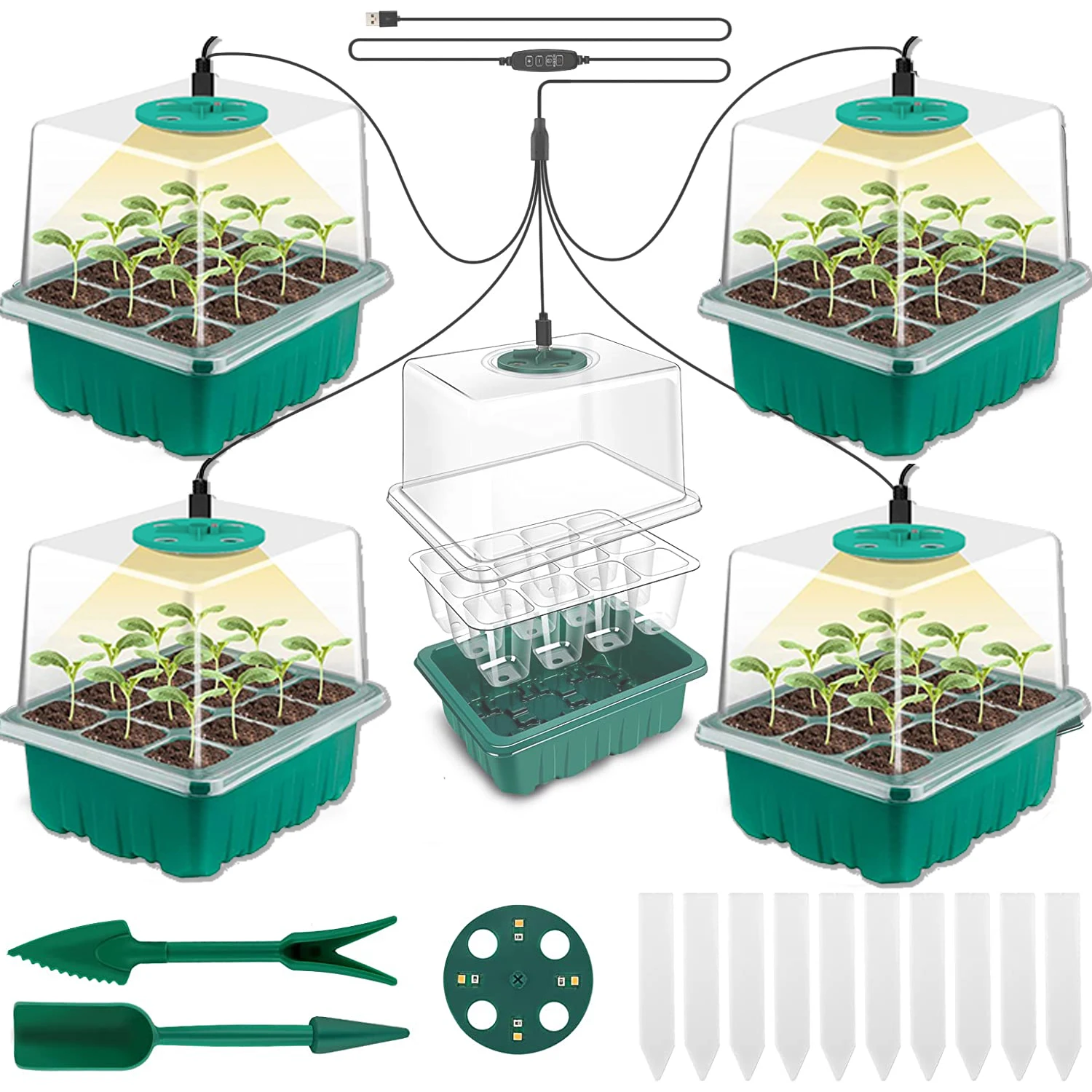 Seed Starter Trays with Grow Light, Seeding Starter Kits with Humidity ...