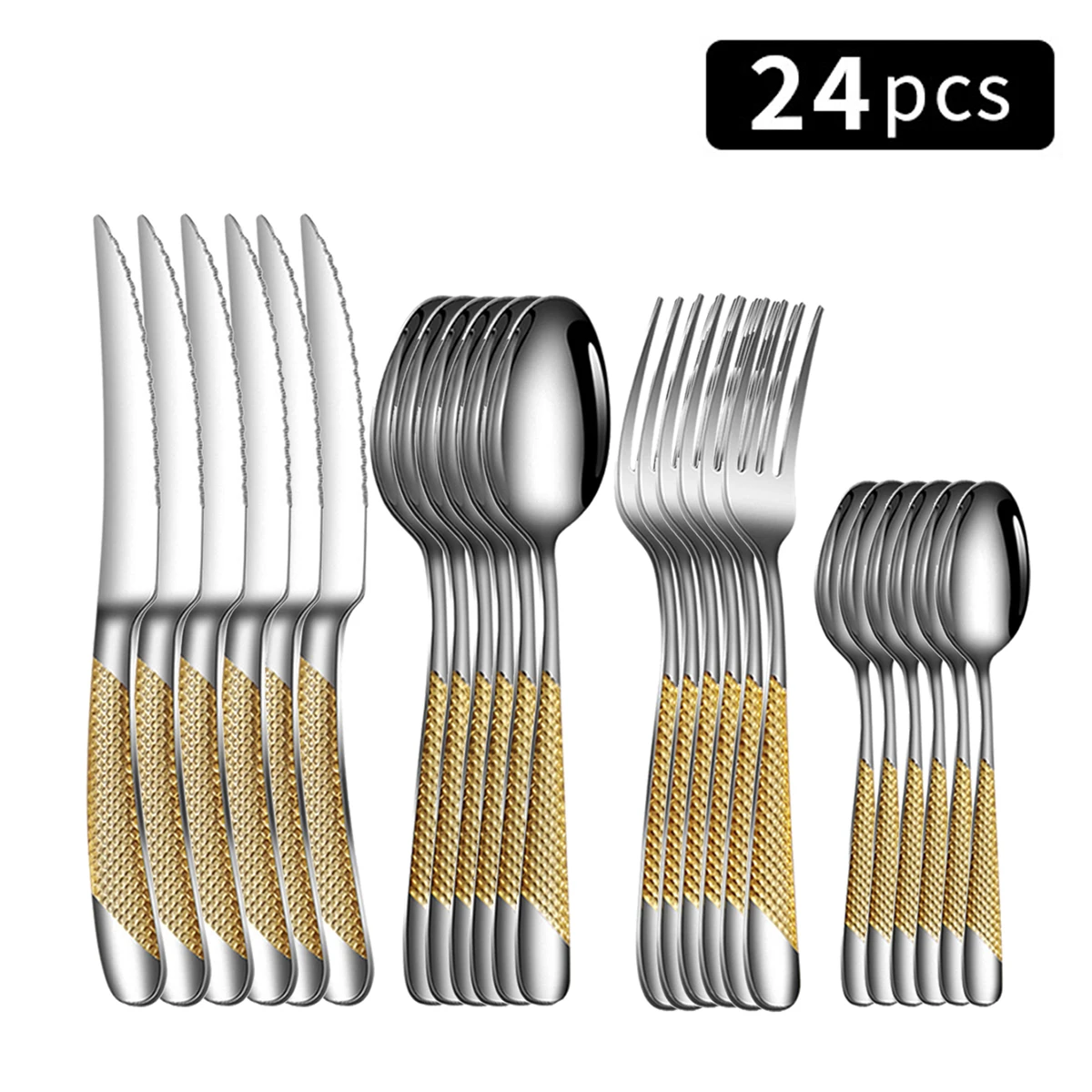 24pc Stainless steel tableware star steak knife and fork dessert fork ...
