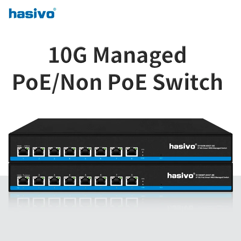 Hasivo All 10 Gigabit PoE or Without PoE Ethernet Switch 8*10gbps RJ45 ...