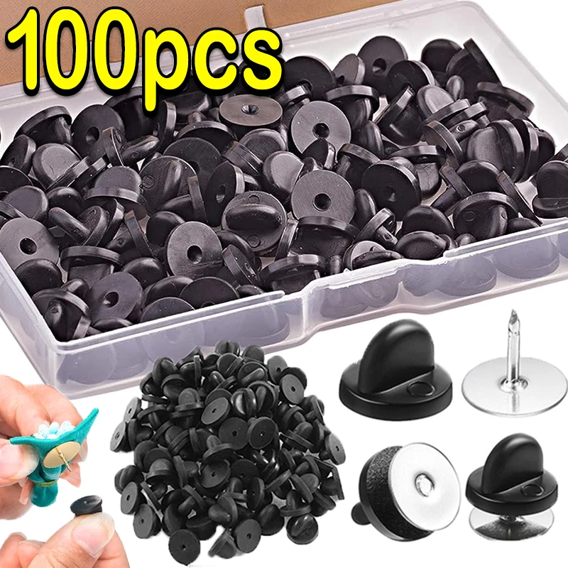 50-100PCS-Black-PVC-Rubber-Pin-Backs-Butterfly-Clutch-Tie-Tack-Lapel ...